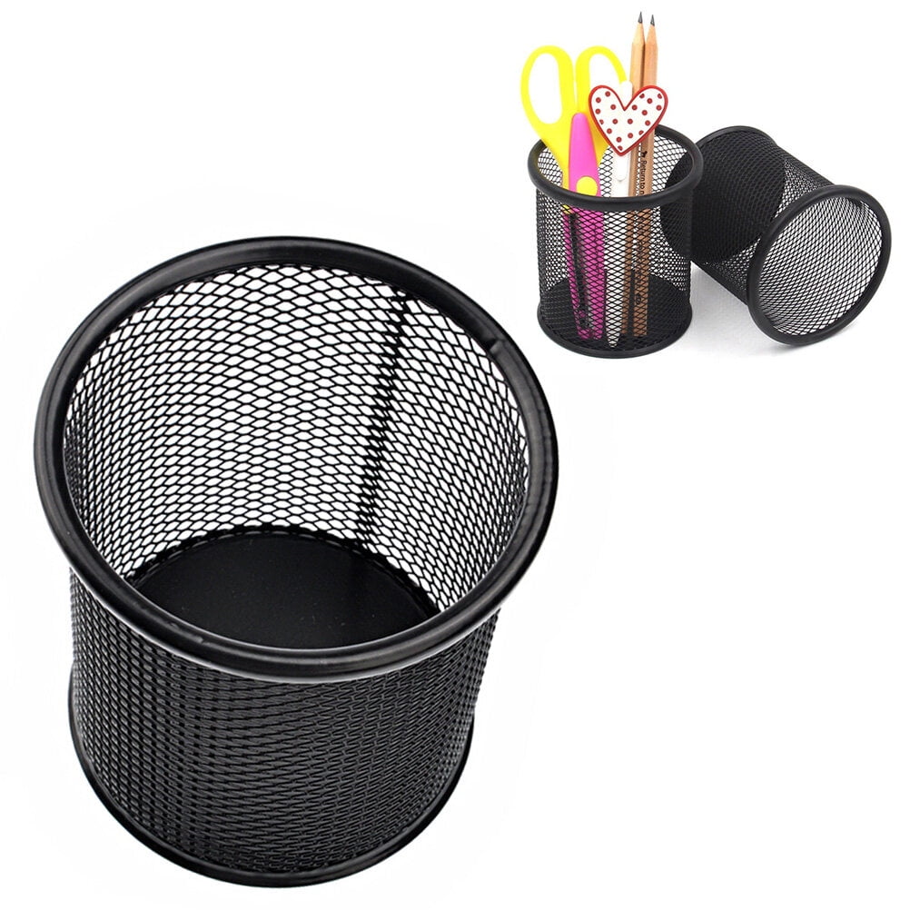 4pcs Round Wire Pen Holder Metal Pencil Holder Stury Brush Pot for Students Office Workers(Black ...