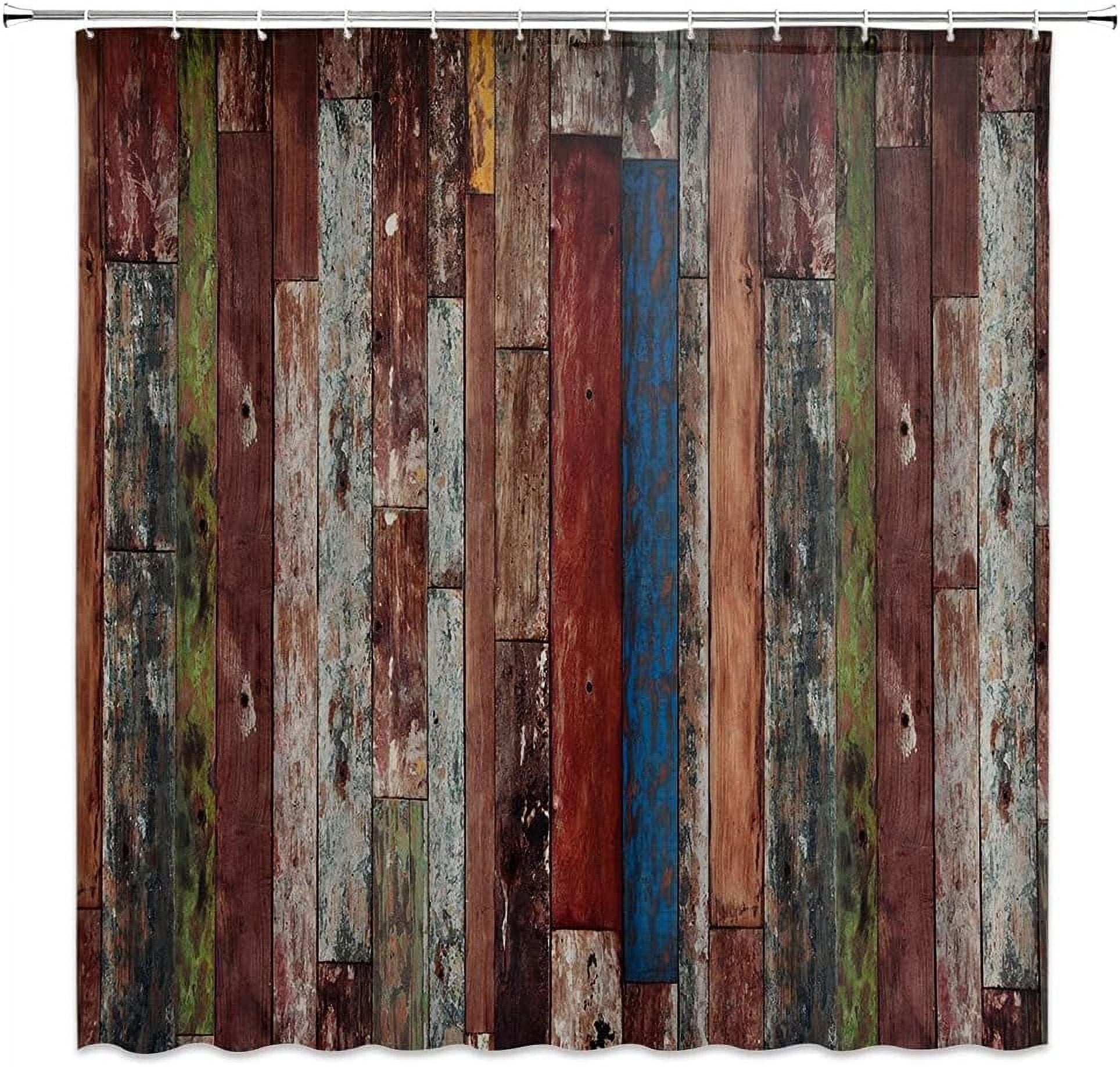 4pcs Rustic Wooden Board Shower Curtain Set with Rug Farmhouse Outdoor ...