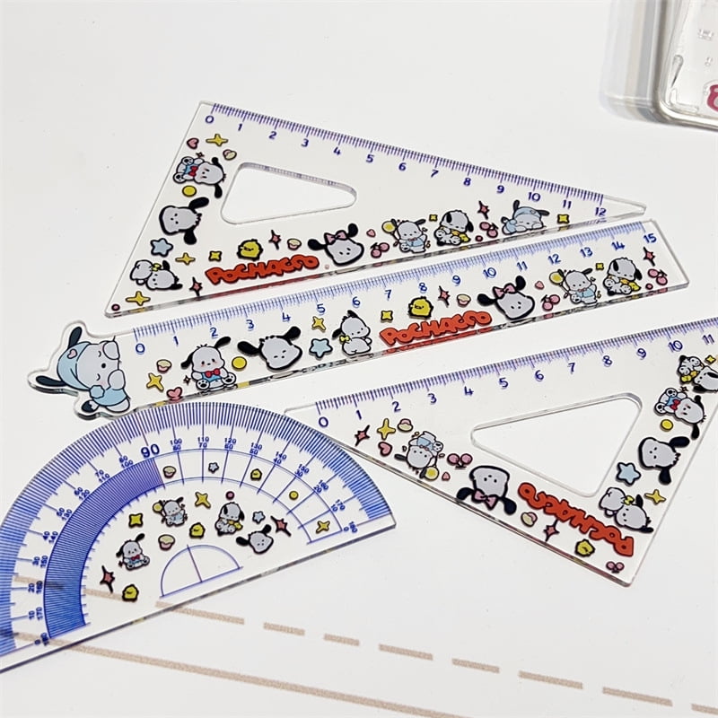 4pcs Sanrio Ruler Hello Kitty Kuromi Pochacco Ruler Protractor Student ...