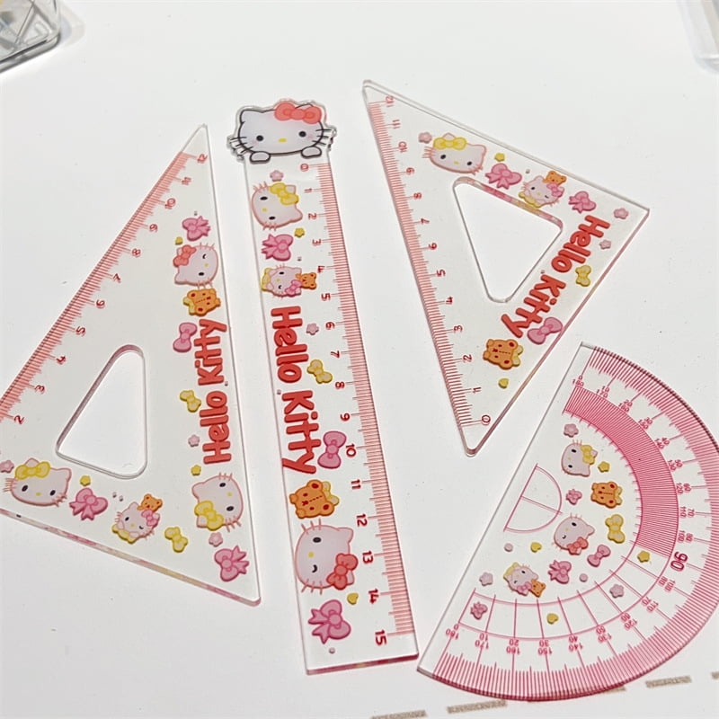 4pcs Sanrio Ruler Hello Kitty Kuromi Pochacco Ruler Protractor Student ...