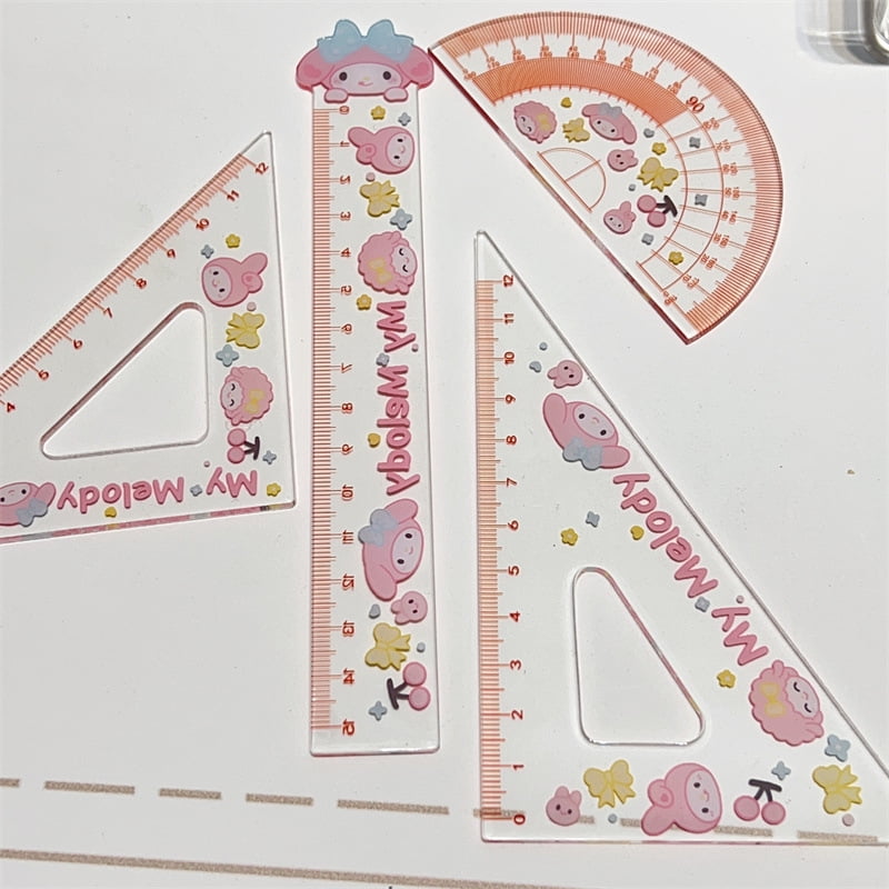 4pcs Sanrio Ruler Hello Kitty Kuromi Pochacco Ruler Protractor Student ...