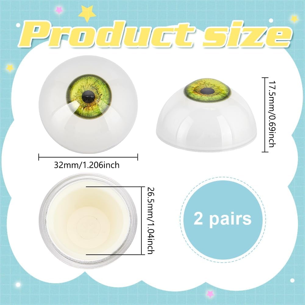 4pcs Scary Eyeballs 32mm Realistic Eyes Acrylic Craft Eyes Half Round ...