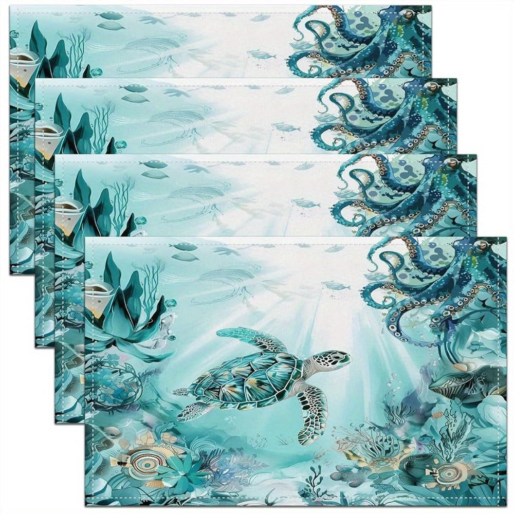 4pcs Sea Turtle Table Mats Placemat 12x18 Ocean Placemats Decor Reptile ...