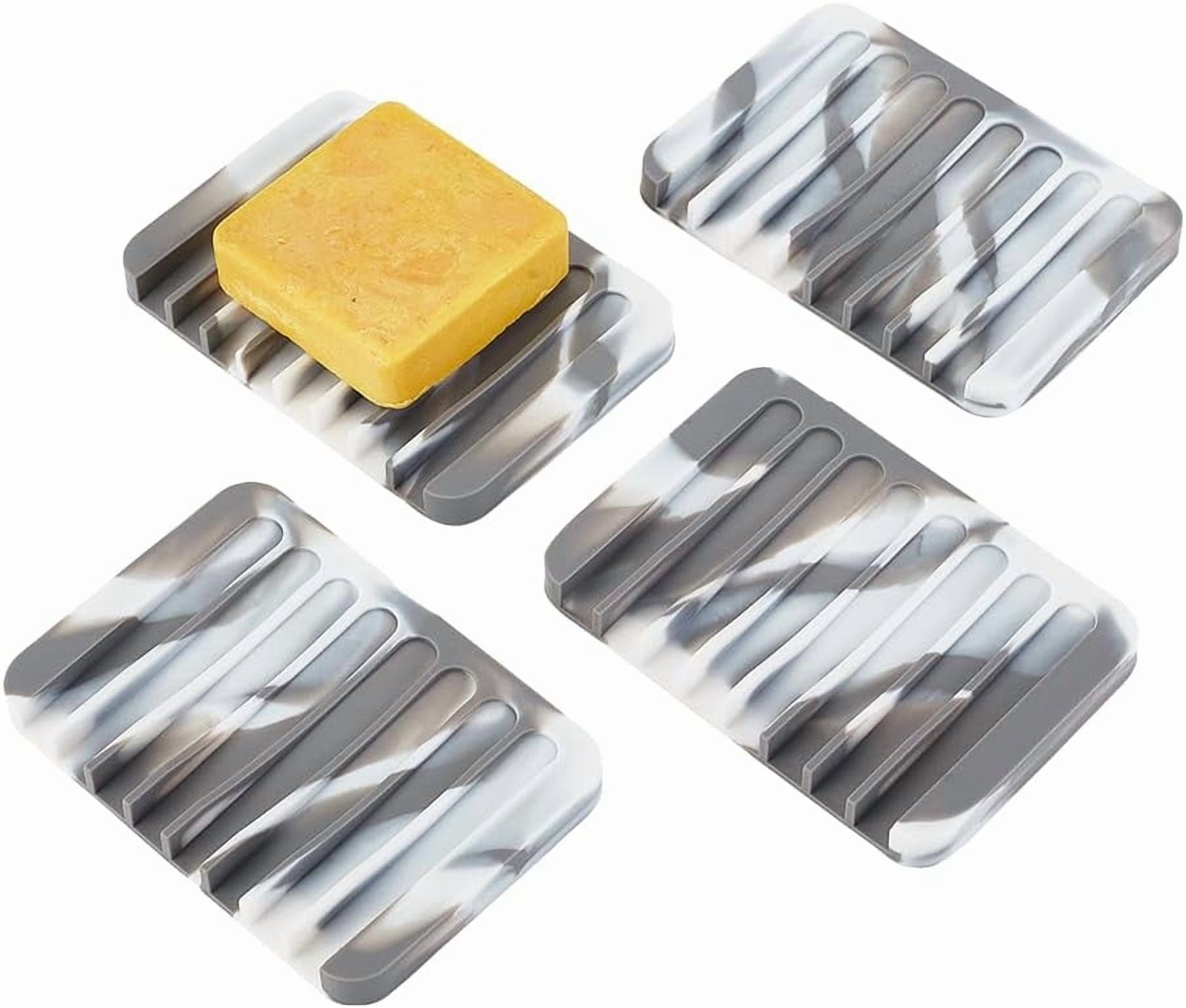 4pcs Self Draining Soap Dish Marble Look Soap Dishes Soft Silicone Self ...