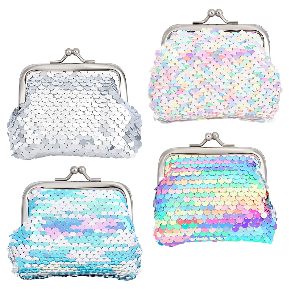 4pcs Sequin Coin Purses Mini Change Purses Cute Small Wallet with Kiss ...