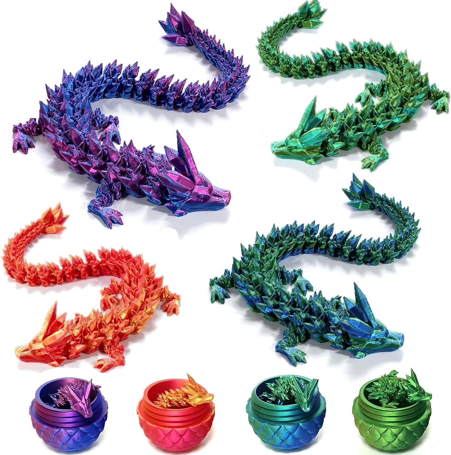 4 Packs 3D Printed Dragon Eggs Set with Detachable Fidget Toy Full ...