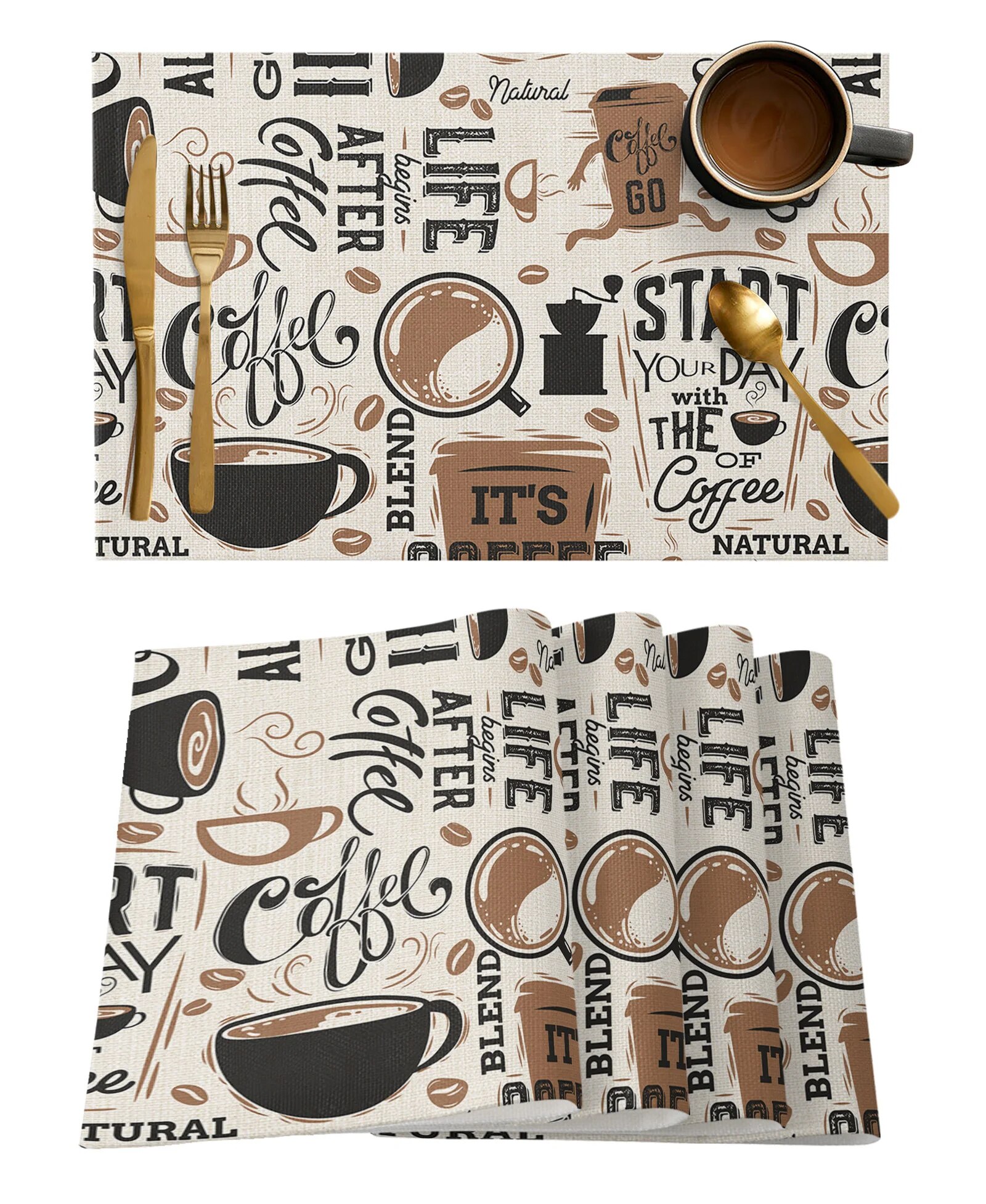 4pcs Set Coffee Time Table Mat For Dining Table Kitch Accessories Lins ...