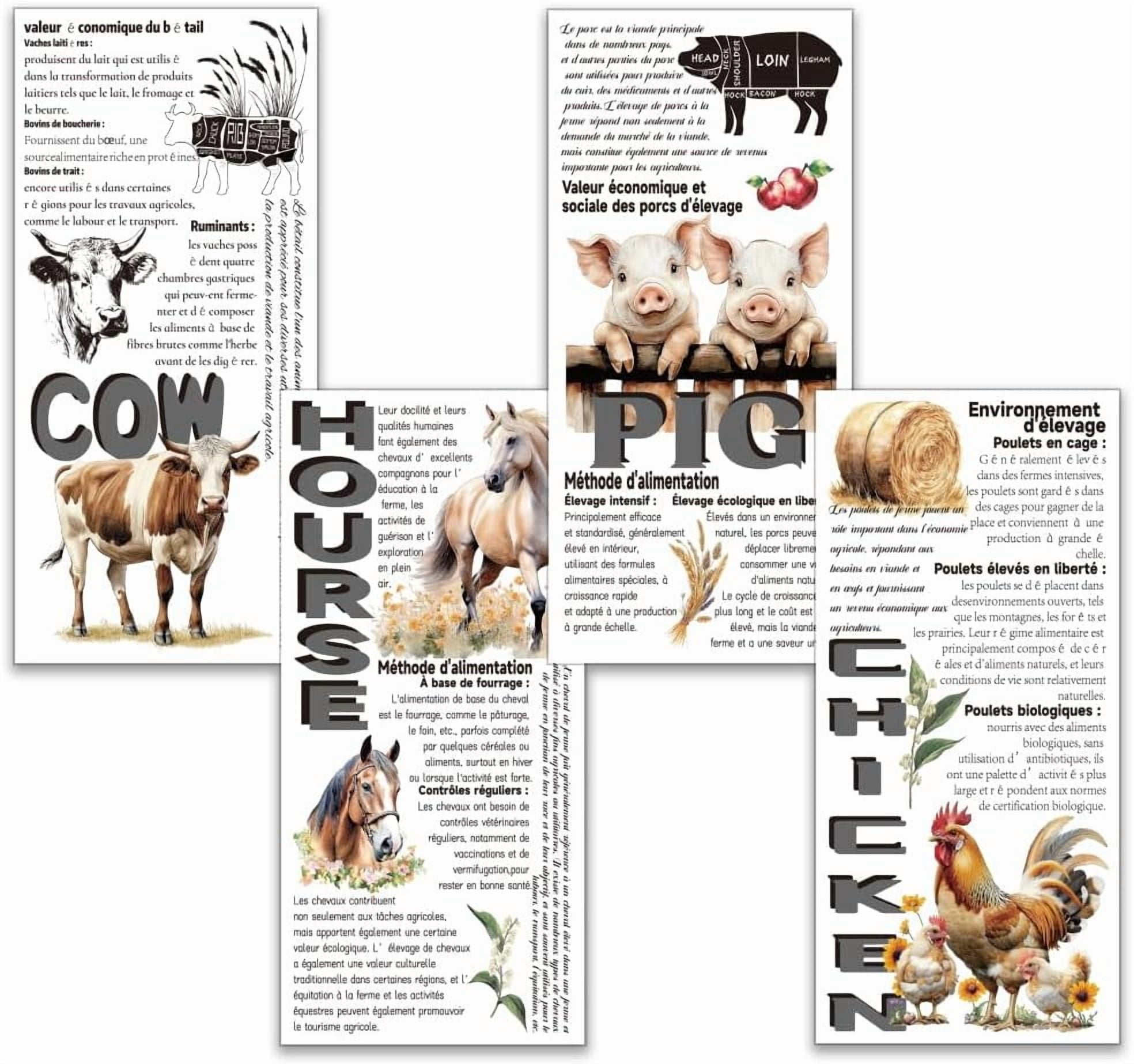 4pcs/Set Farm Animals Rub on Transfers for Furniture and Crafts 6x12 ...