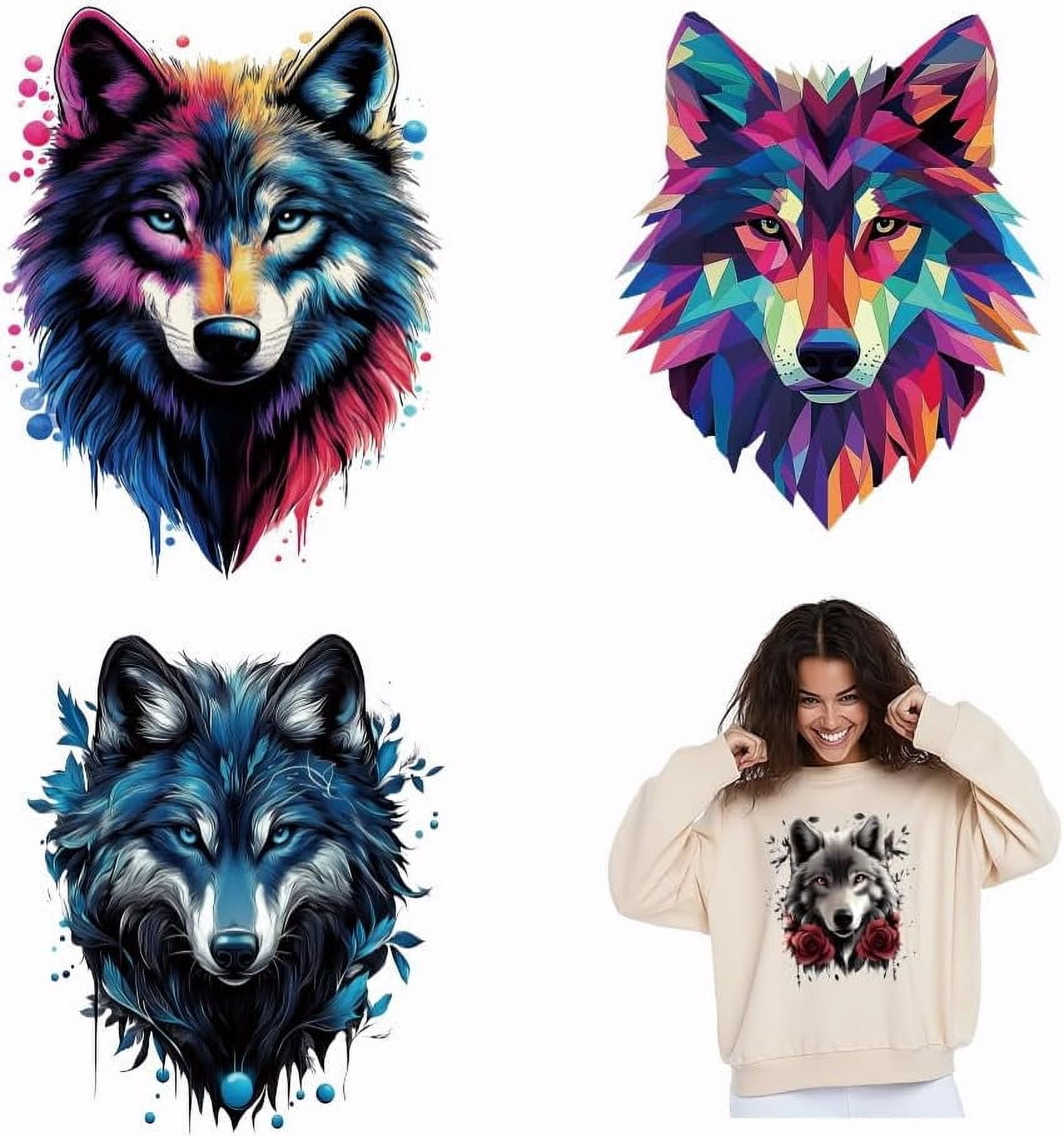 4pcs/Set PET Wolf Head Heat Transfer Stickers Watercolor Animal Iron on ...