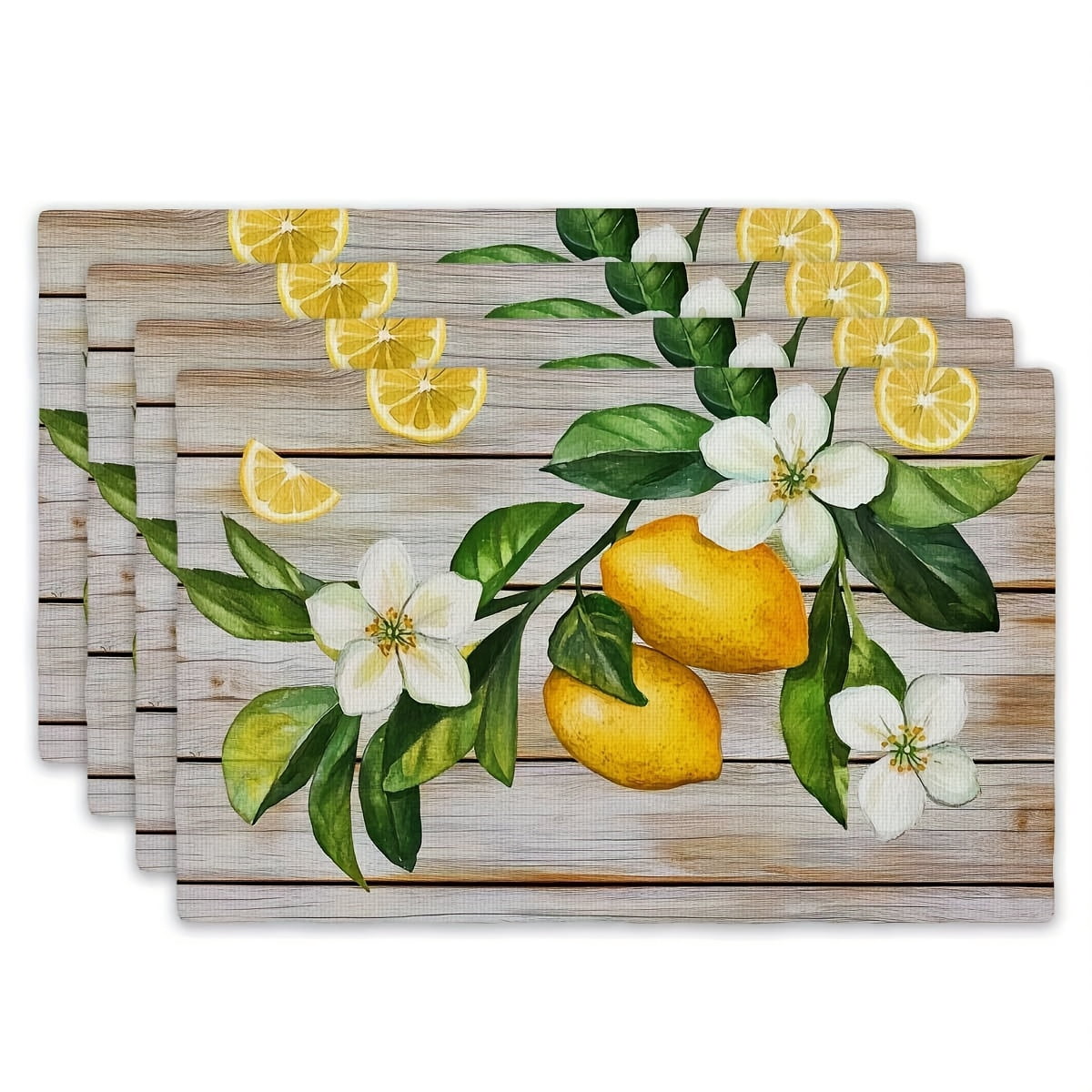 4pcs Set of Square Placemats - Thin Polyester Material - Fresh Lemon ...