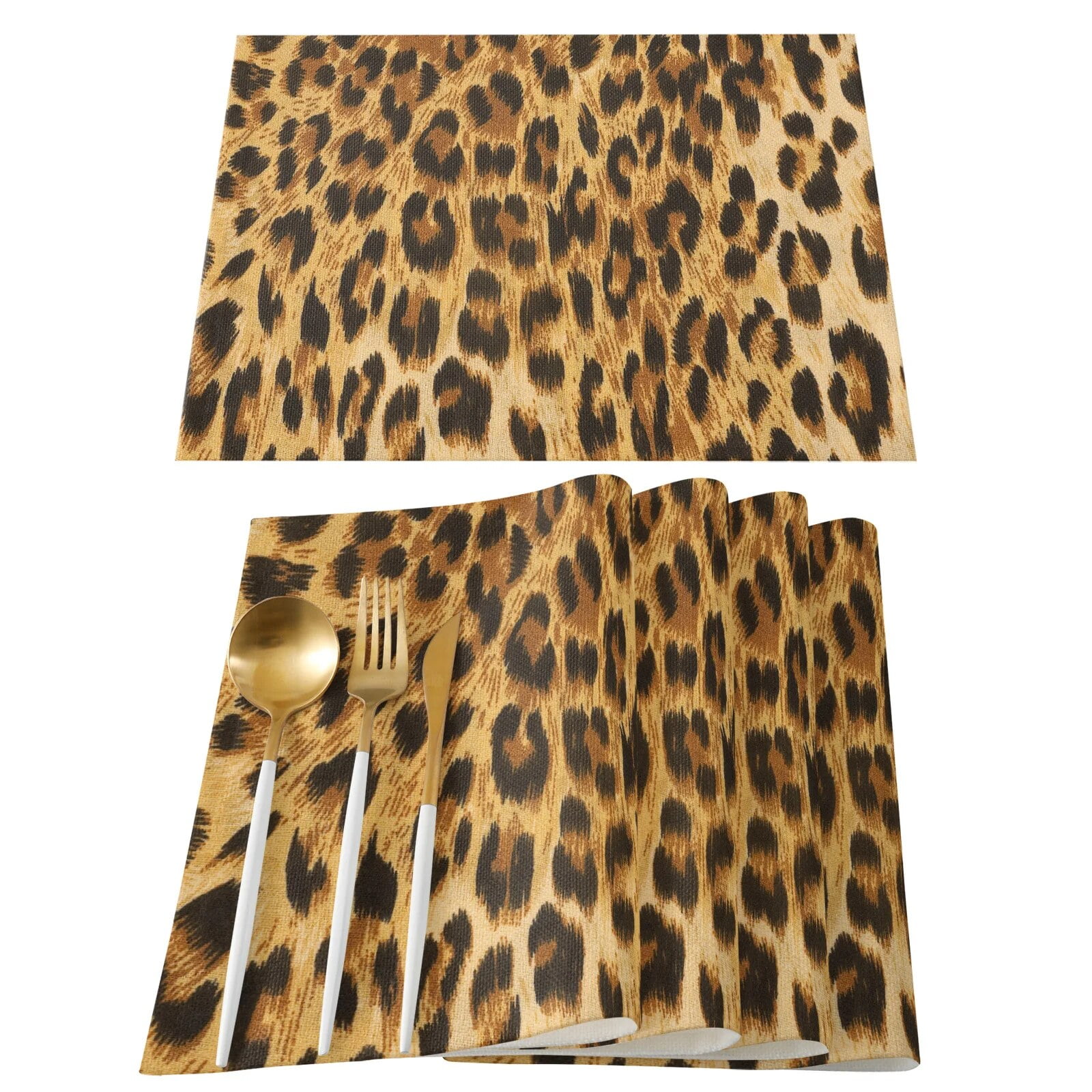 4pcs Set Table Mats Leopard Print Printed Cotton Lin Table Napkin Kitch ...