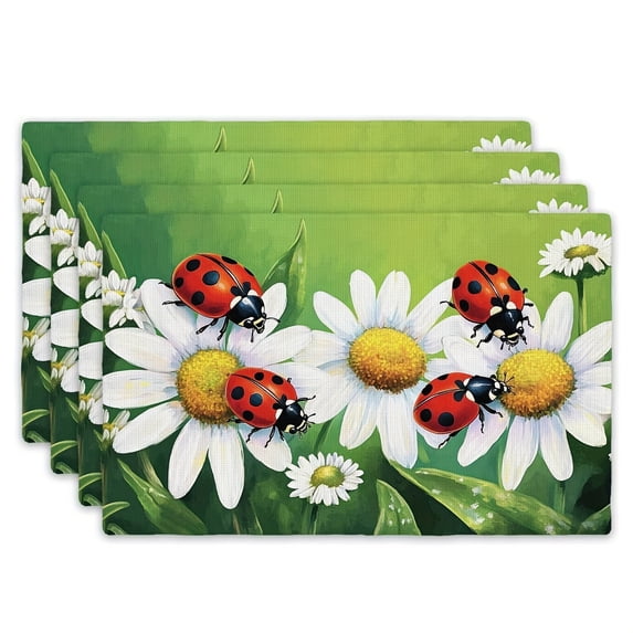4pcs Set Table Placemats 12x18 Inch - Ladybug and Flower Fresh Pattern ...