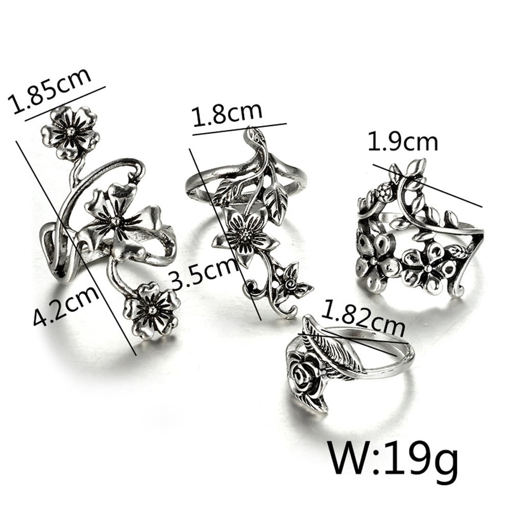 4pcs/Set Women Bohemian Vintage Silver Stack Rings Above Blue Rings Set ...