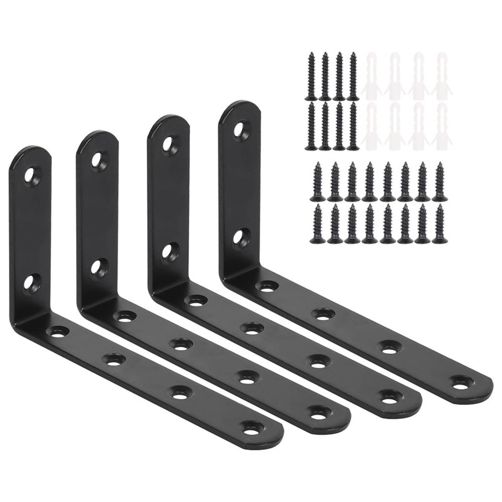 4pcs Shelf Bracket Heavy Duty Black Steel L Angle Bracket Shelf ...