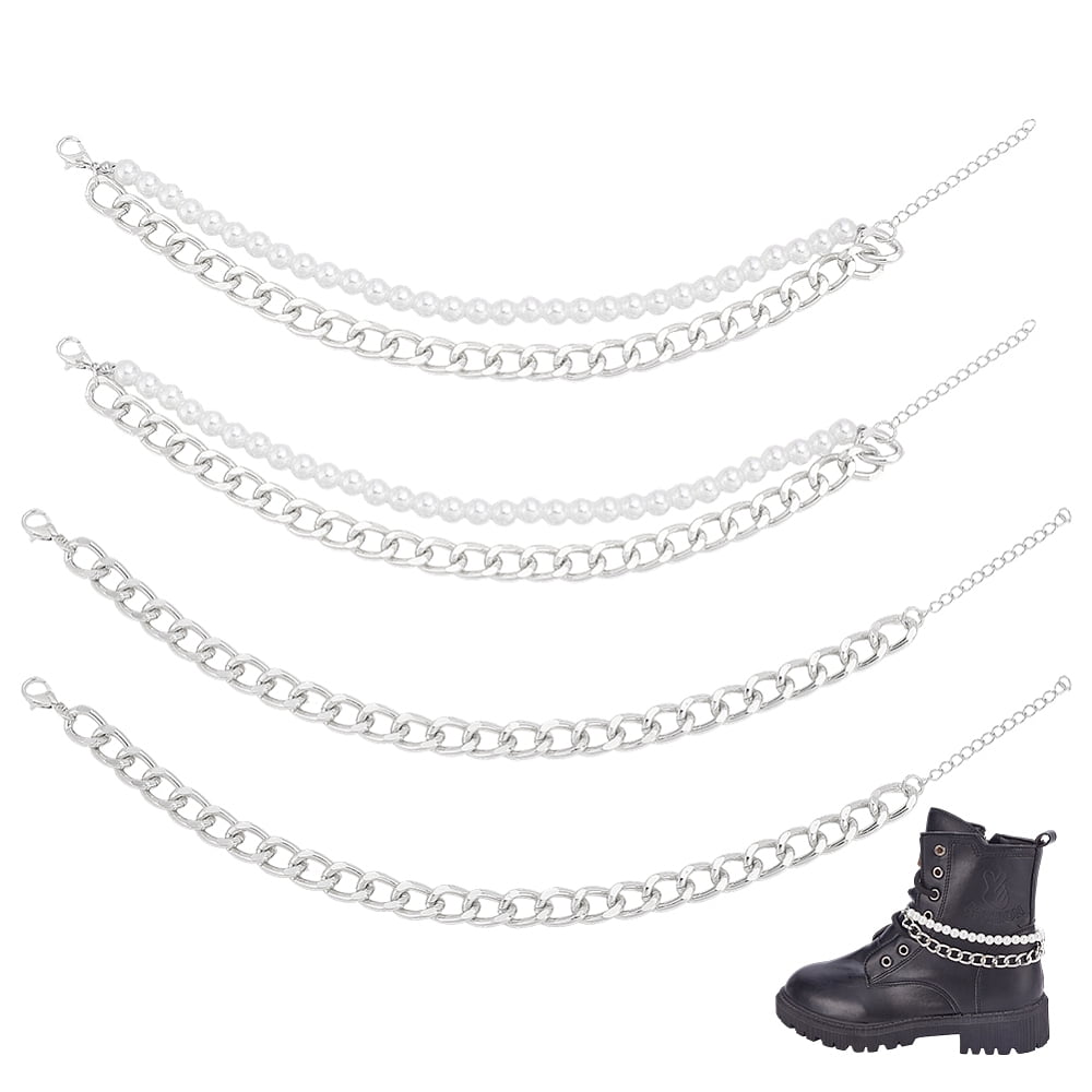 4pcs Shoe Chains Pearl Shoe Charms Chains 2 Styles Aluminum Strap Chain ...