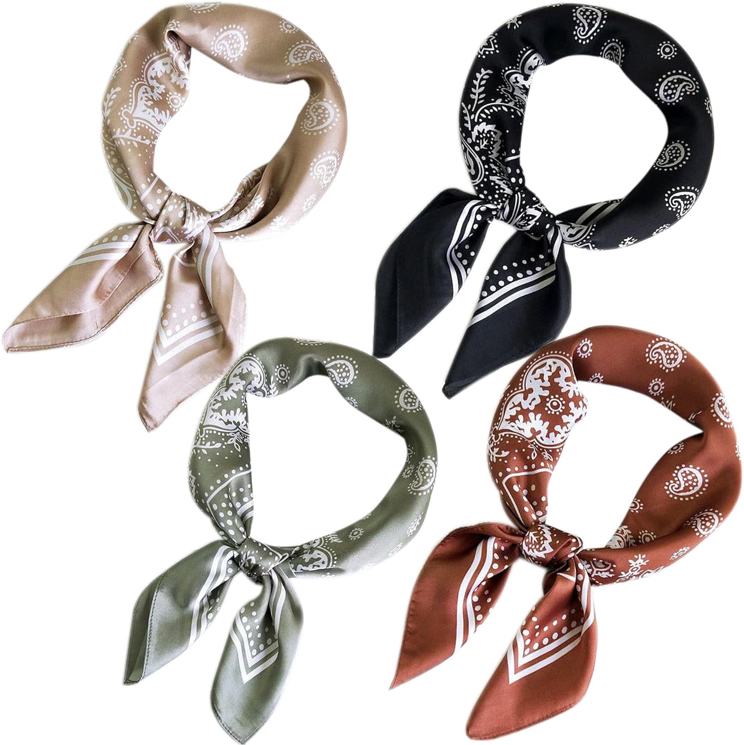 4pcs Silk Feeling Scarf Square Satin Head Scarf for Women Neck Hair ...