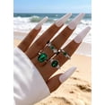 4pcs Silver-Tone Zinc Alloy Rhinestone Green Gem Geometric Stackable ...