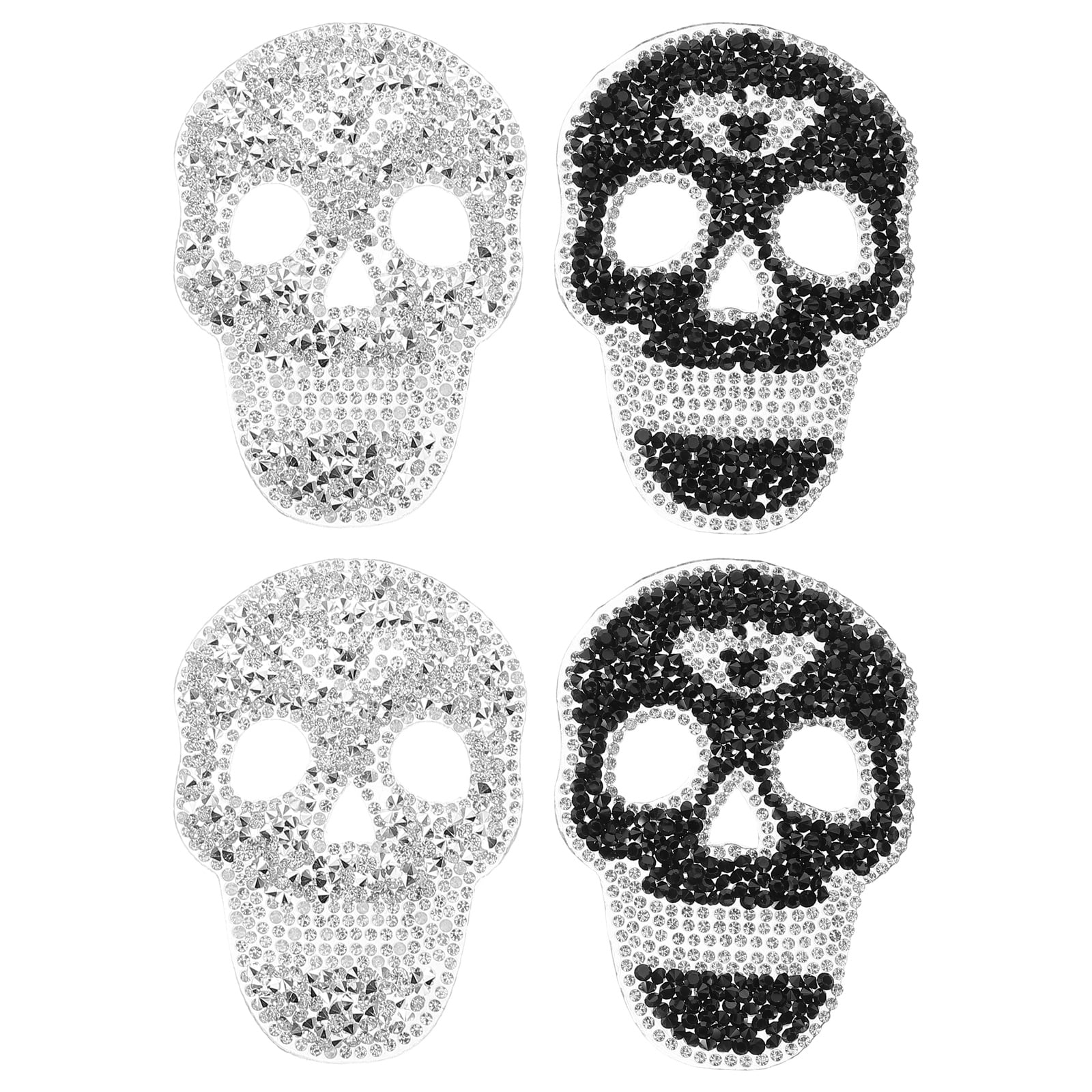 4pcs Skull Rhinestone Repair Patch Iron On Skeleton Head Appliques ...