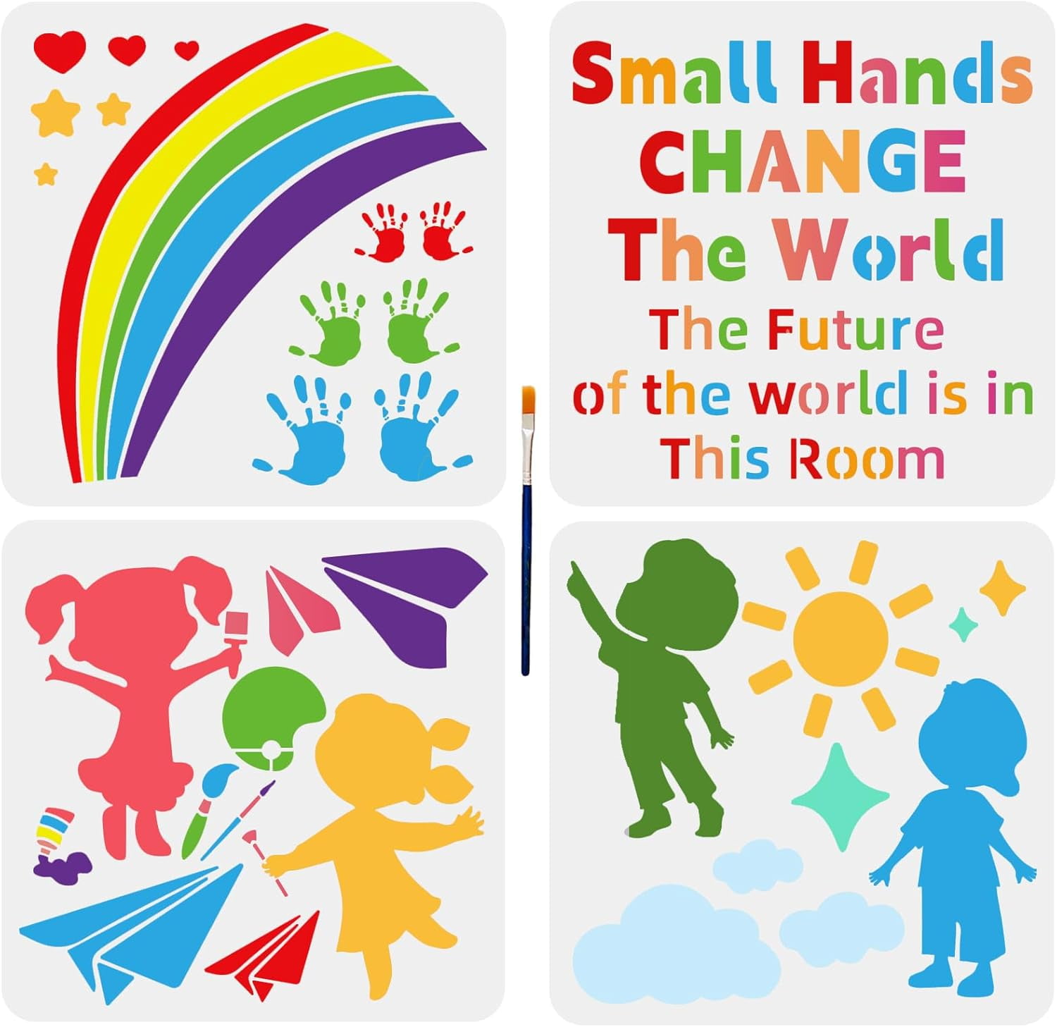 4pcs Small Hands Change The World Stencil 11.8×11.8inch Rainbow ...