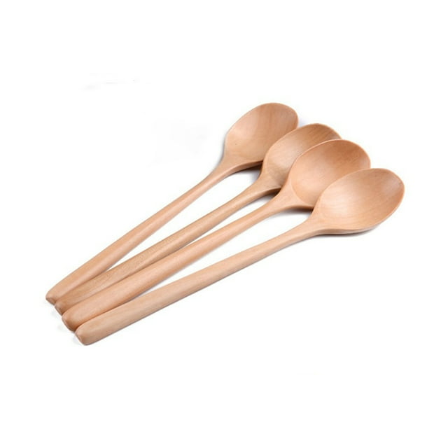 4pcs Small Wooden Spoon Honey Spoons Long Handle Kitchen Milk Soup ...