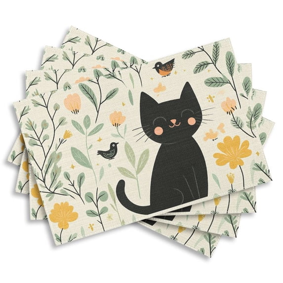 4pcs Smiling Black Cat Placemats - Cute Kitten Table Mats Suitable for ...