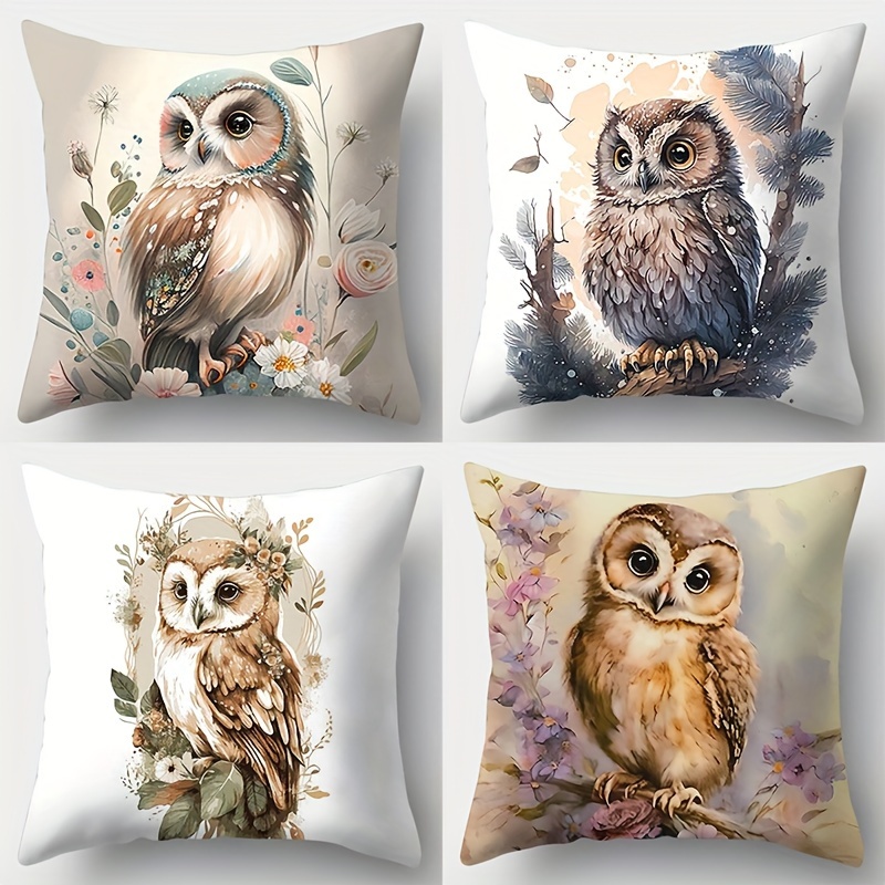 4pcs Soft Polyester Cute Animal & Owl Throw Pillow Covers - 17.7x17.7 ...
