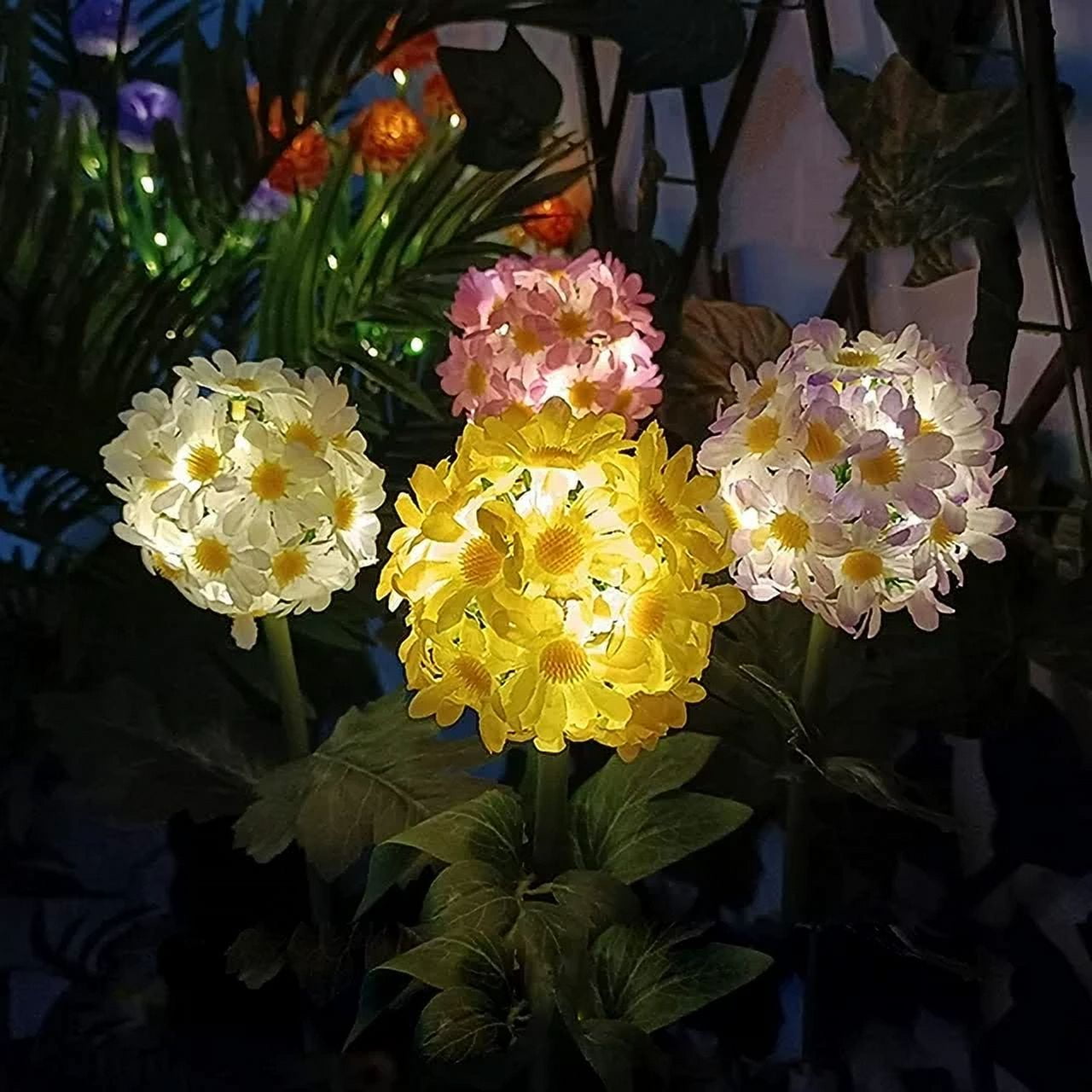 4pcs Solar Garden Stake Lights, Outdoor Solar Daisy Flower Ball Lights ...