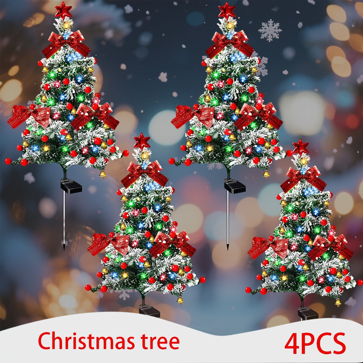 4pcs Solar Outdoor Christmas Cedar Tree Lights - IP65 Waterproof Solar ...