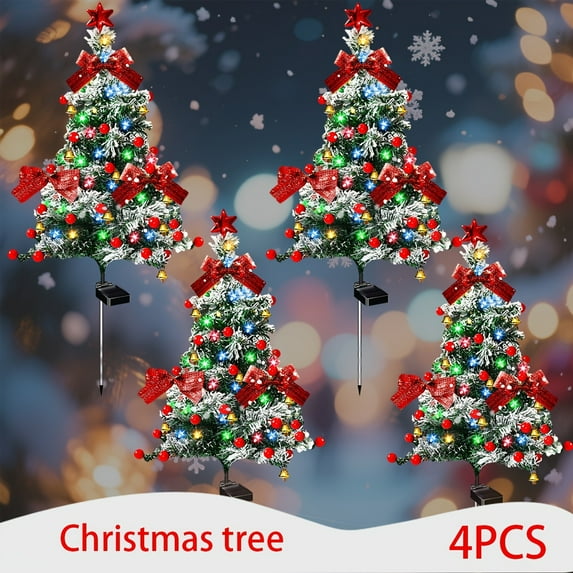 4pcs Solar Outdoor Christmas Cedar Tree Lights - IP65 Waterproof Solar ...
