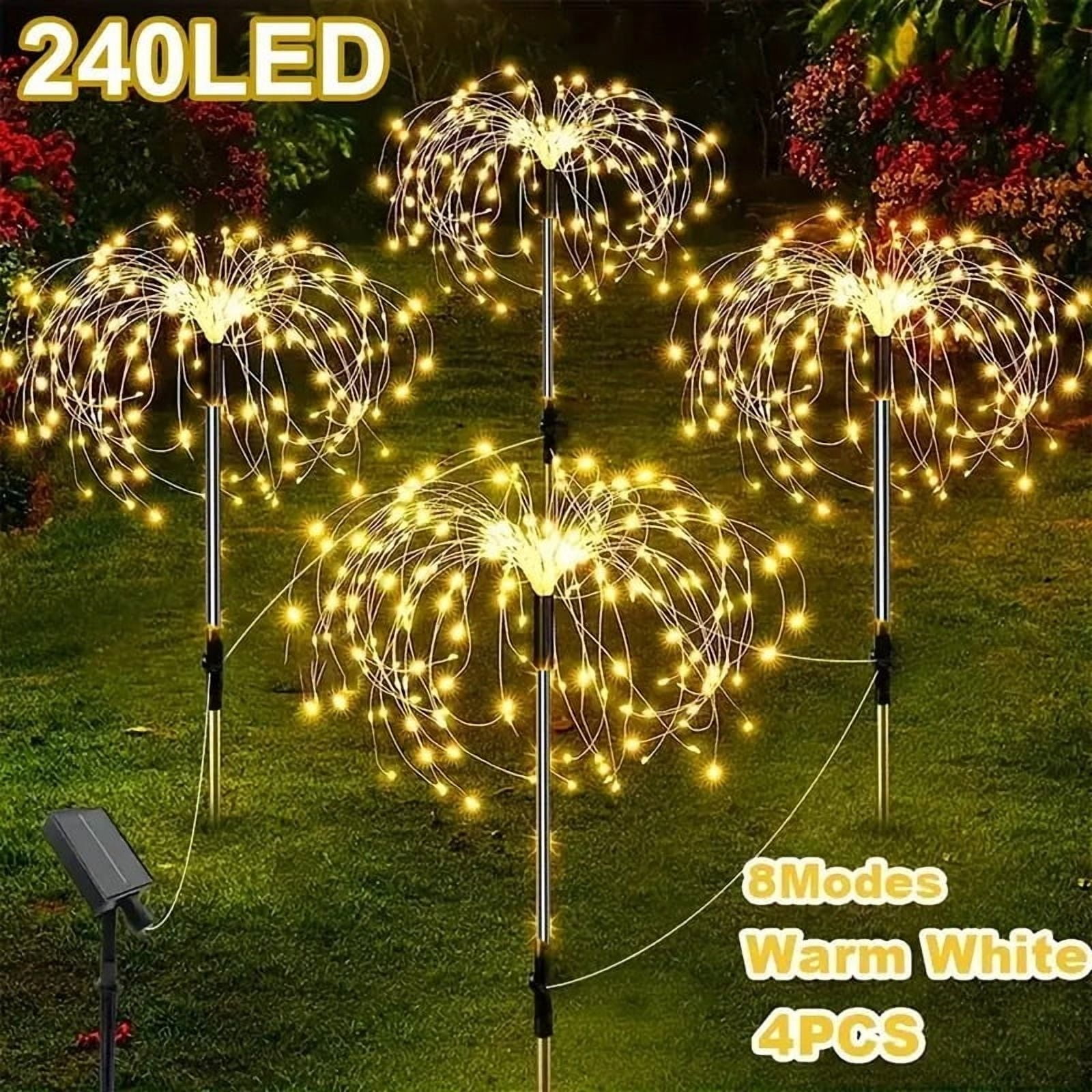 4pcs Solar Outdoor Fireworks Lights - 240 LED, IP65 Waterproof, 8 ...