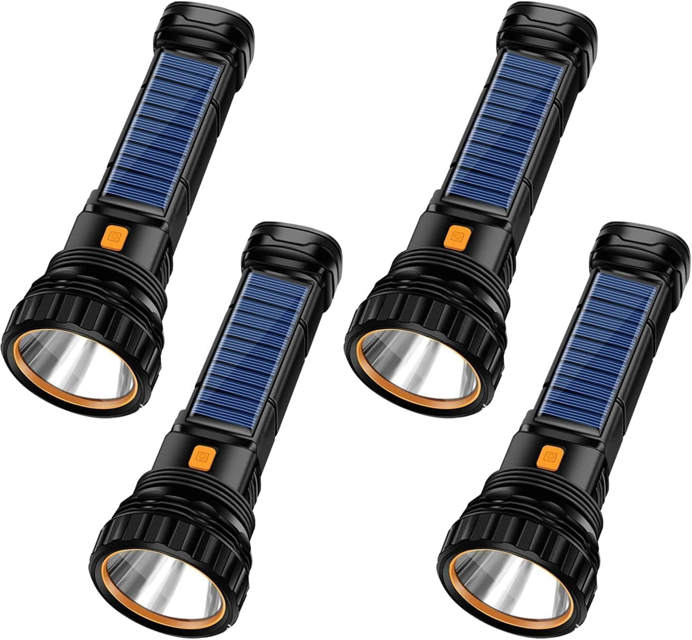 4pcs Solar/Rechargeable Multi Function 1000 Lumens LED Flashlight, with Emergency Strobe Light ...