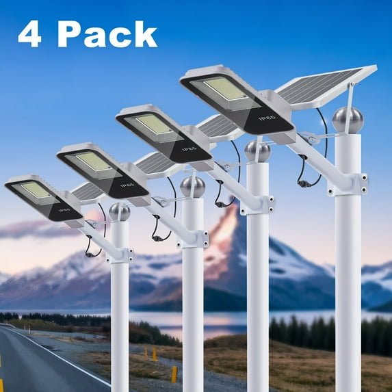 4pcs Solar Street Lights with Remote Control, 6000mAh IP65, 6500K ...