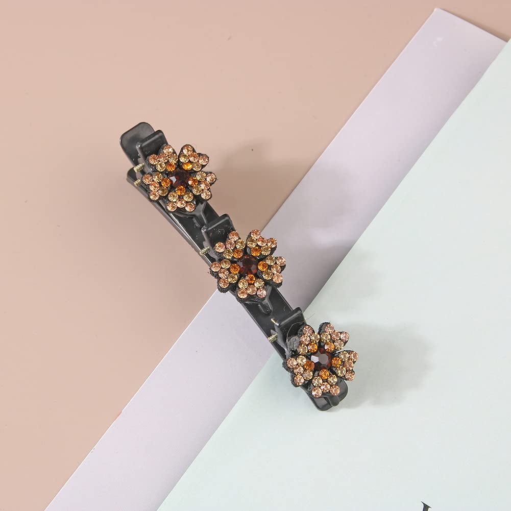 4pcs Sparkling Crystal Floral Hair Clips, Braided Hair Clip with 3 ...