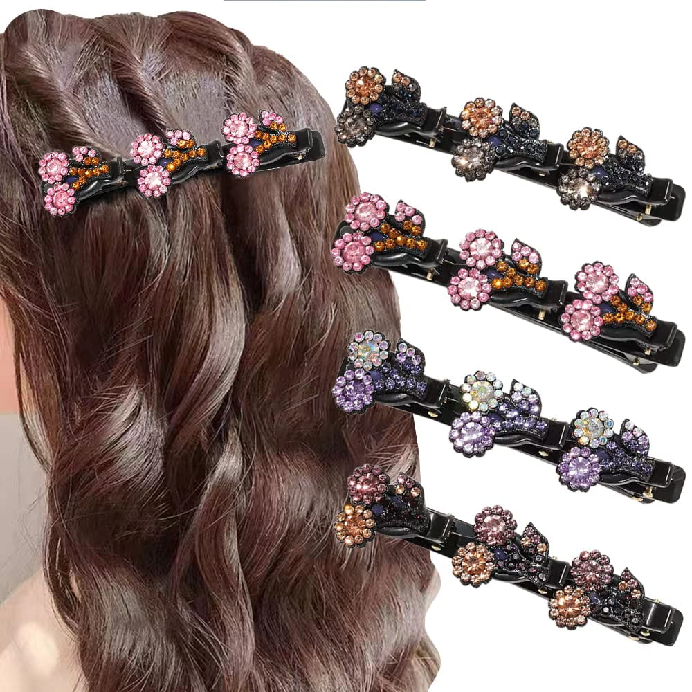 4pcs Sparkling Crystal Stone Braided Hair Clips for Women (Cherry ...