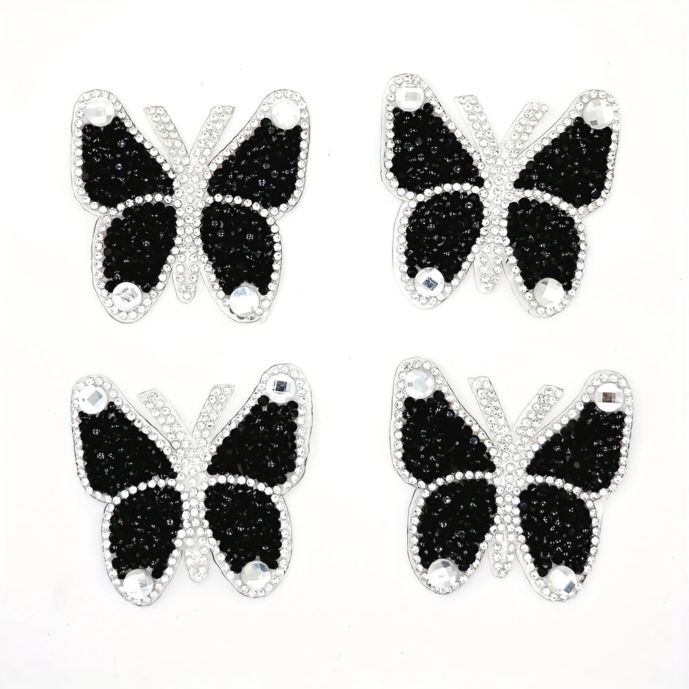 4pcs Sparkling White Diamond Butterfly Patches Iron on Applique ...