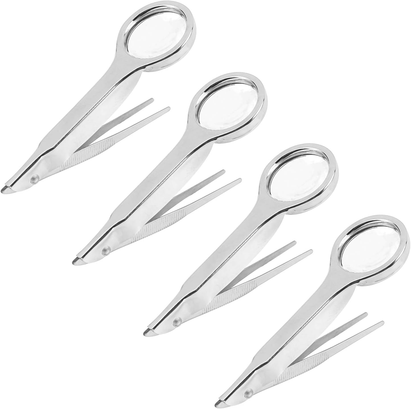 4pcs Splinter Tweezers Forceps with Magnifying Glass with 10×Magnifying ...