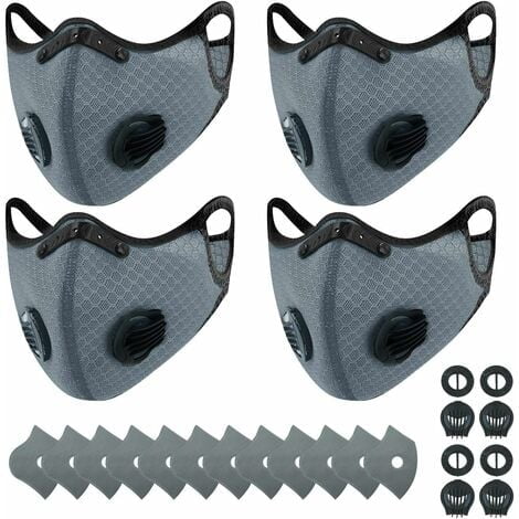 4pcs Sports Dust Masks + 12pcs Activated Carbon Filters, Reusable ...