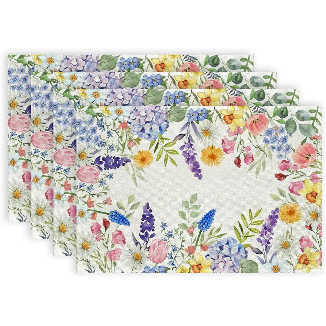 4pcs Spring Summer Wildflower Floral Flower Placemats Table Mats ...