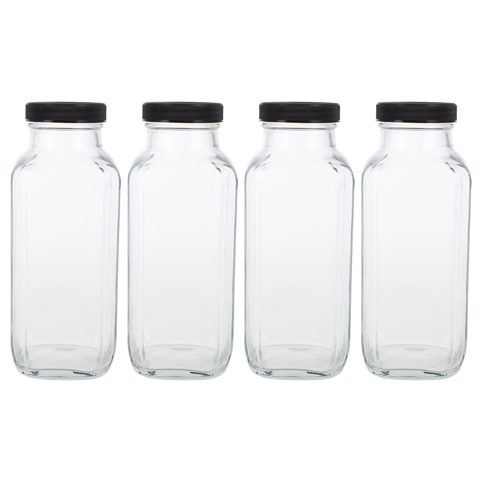 4pcs Square Glass Juice Bottles With Lids Reusable Water Bottles For ...