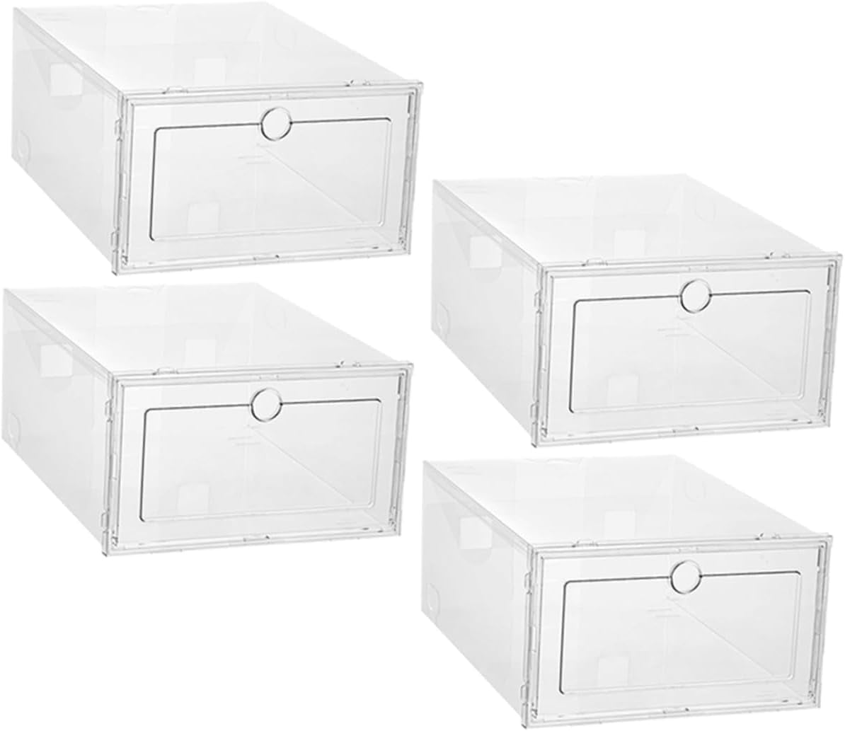 4pcs Stackable Shoe Storage Box Material Organizer for Cabinets Space ...