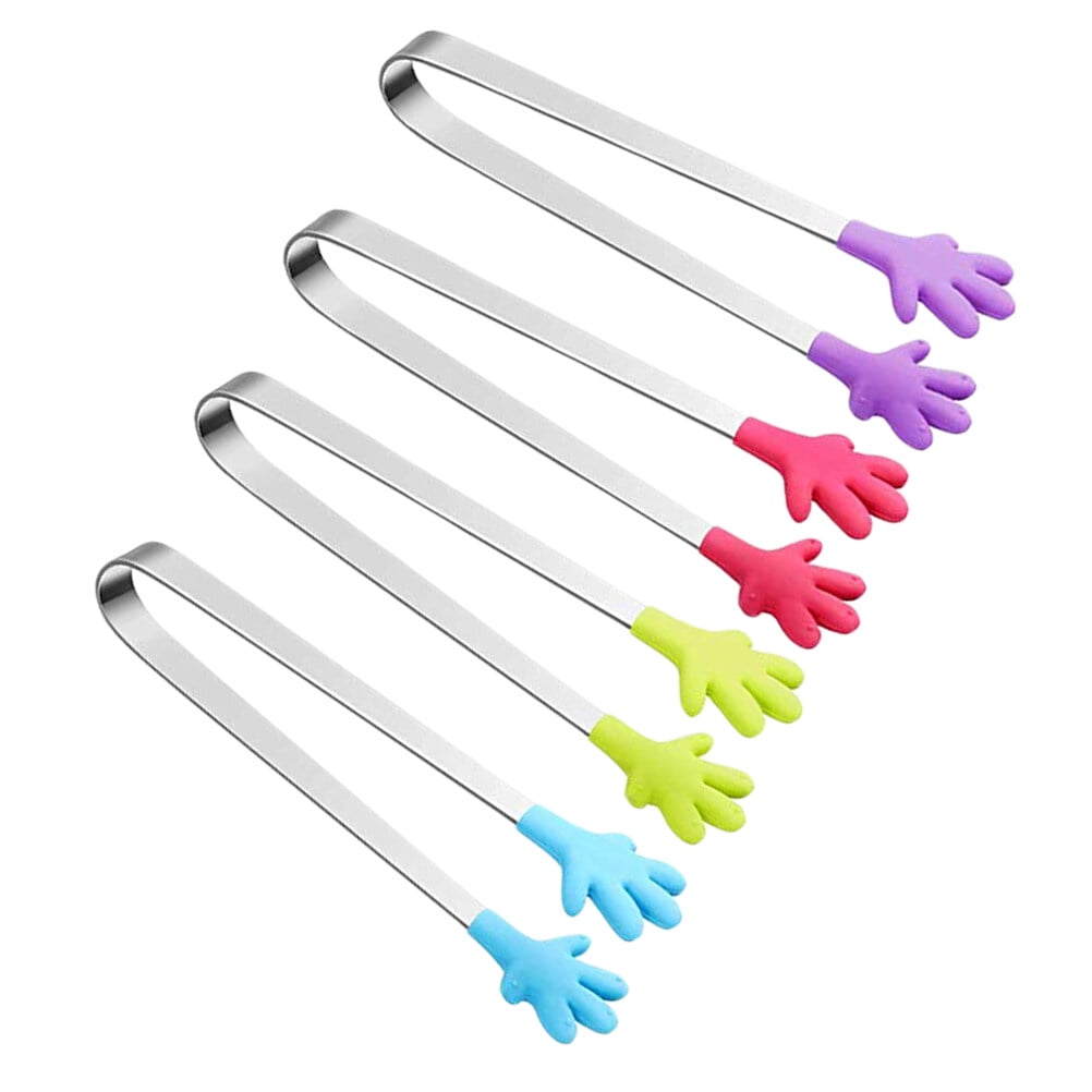 4pcs Stainless Steel Mini Food Serving Tong Silicone Head Shape Ice ...