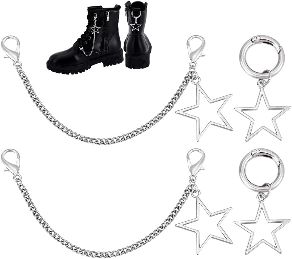 4pcs Stainless Steel Shoe Charms Chain Star Shoelace Chains Shoe Clips ...