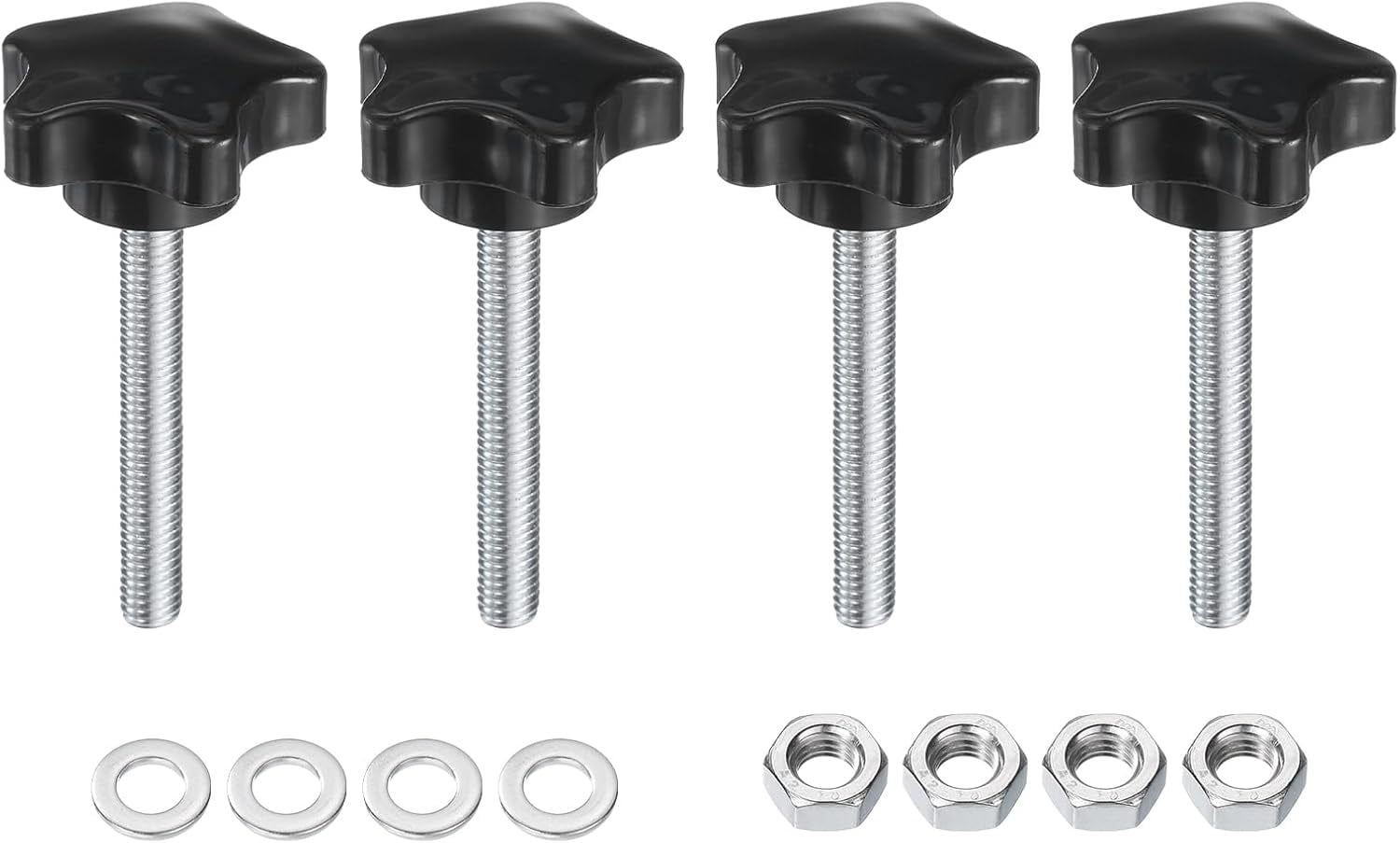 4pcs Star Clamping Knobs with Nuts Washers, M8 x 60mm Metric Zinc Plated Carbon Steel Male ...