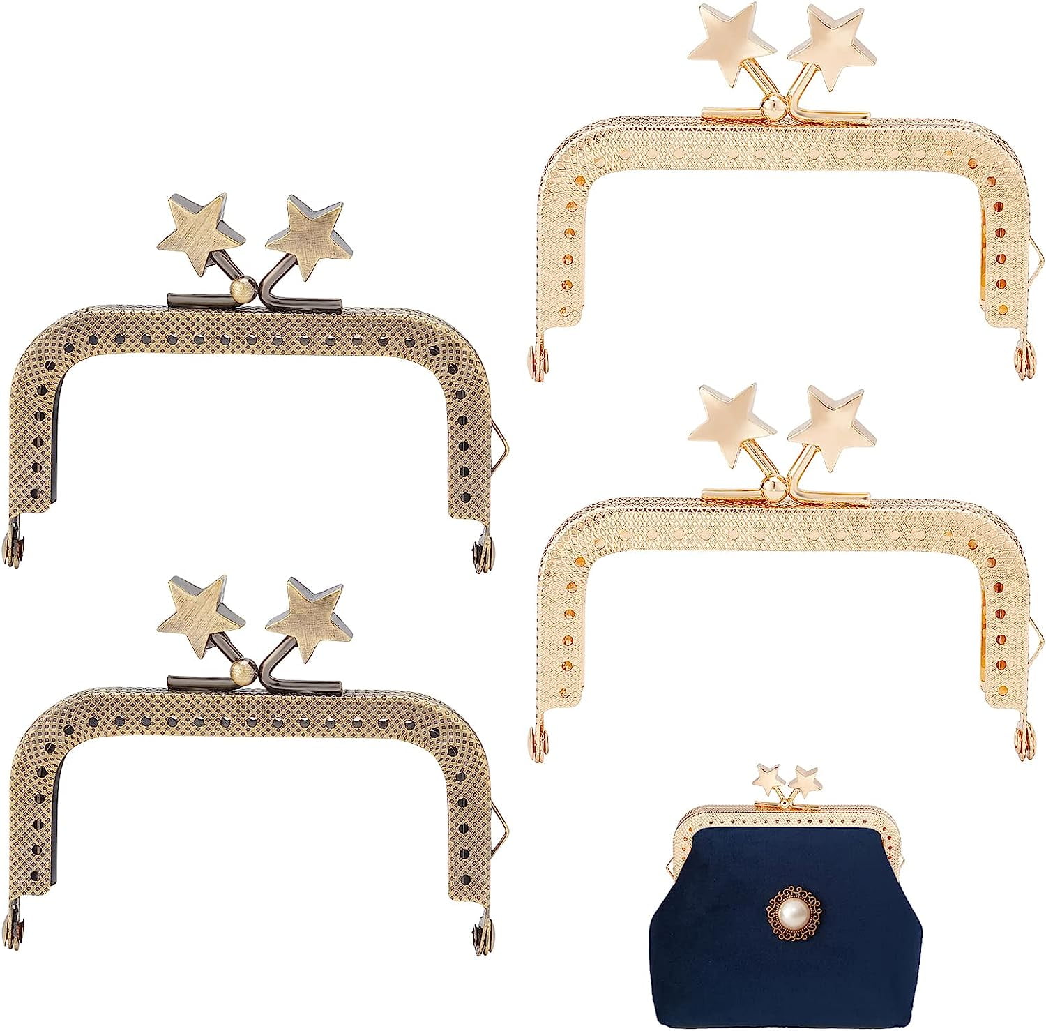 4pcs Star Purse Handle Frames Bag Kiss Clasp Lock Vintage Metal Purse ...