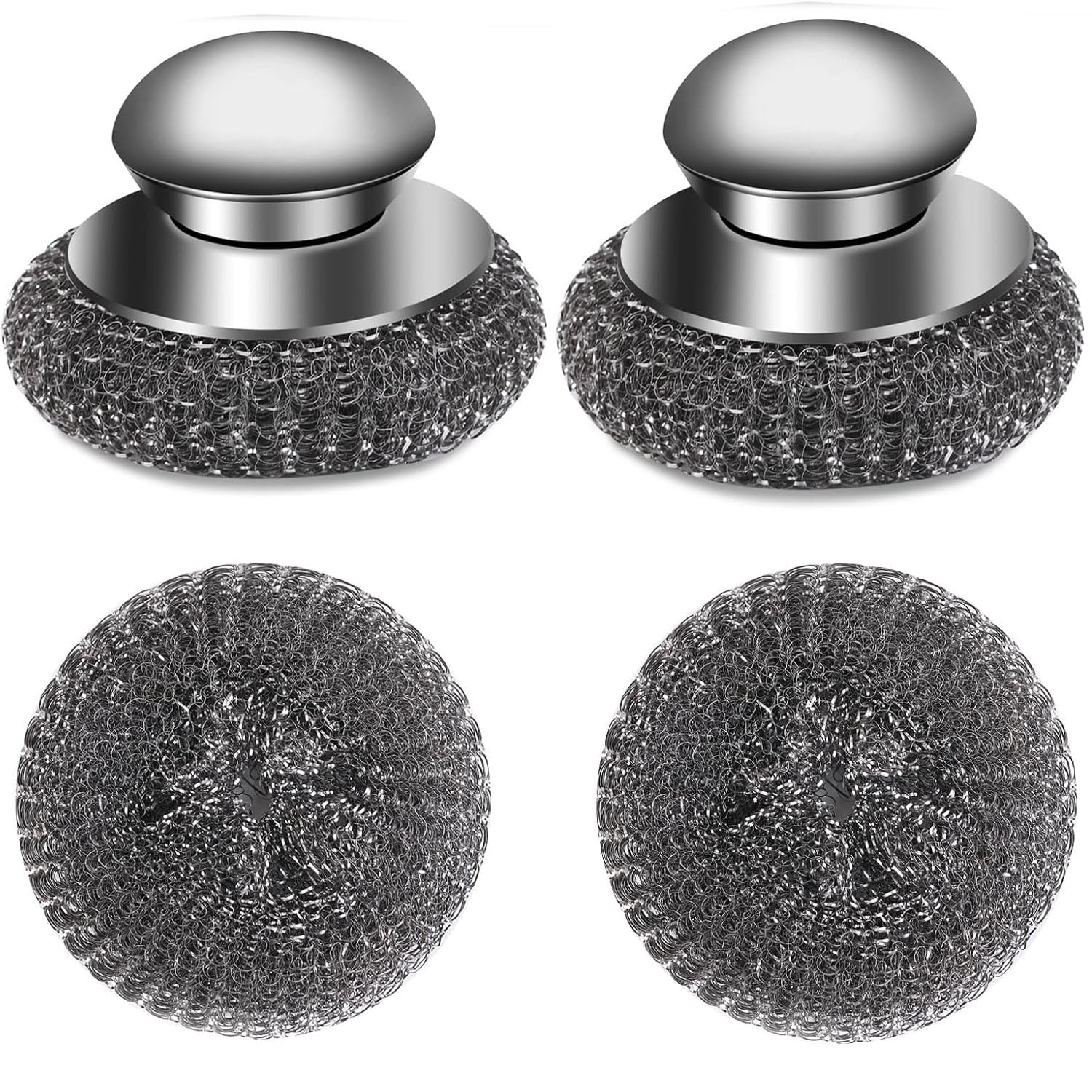 Kettion Stainless Steel Wool Scrubber Set, 4pcs, Ergonomic Handle ...