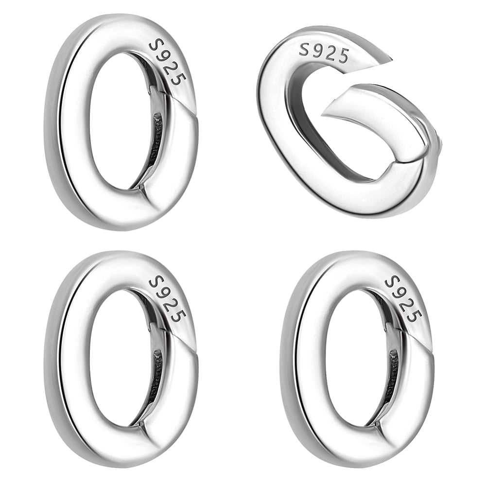 4pcs Sterling Silver Spring Gate Rings Oval Spring Clasp Metal Spring ...