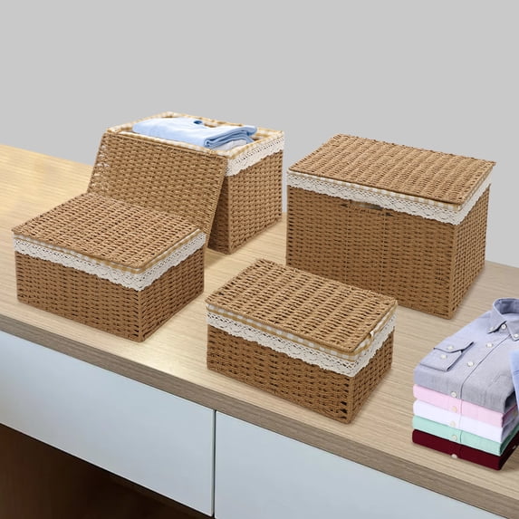 4pcs Storage Basket with Lid, Large Storage Bin with Handle & Liner ...
