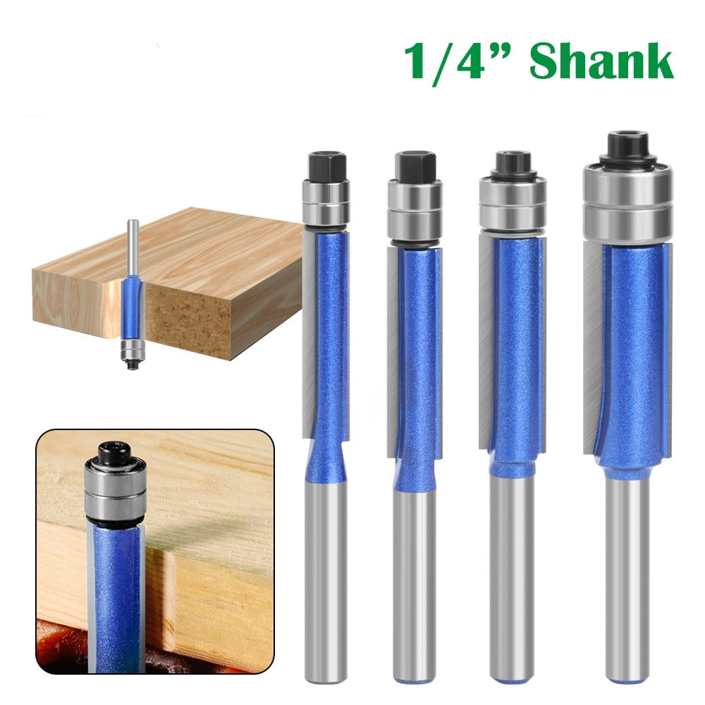 4pcs Straight Flush Trim Router Bits 1/4 Inch Shank, Top Double Bearing ...