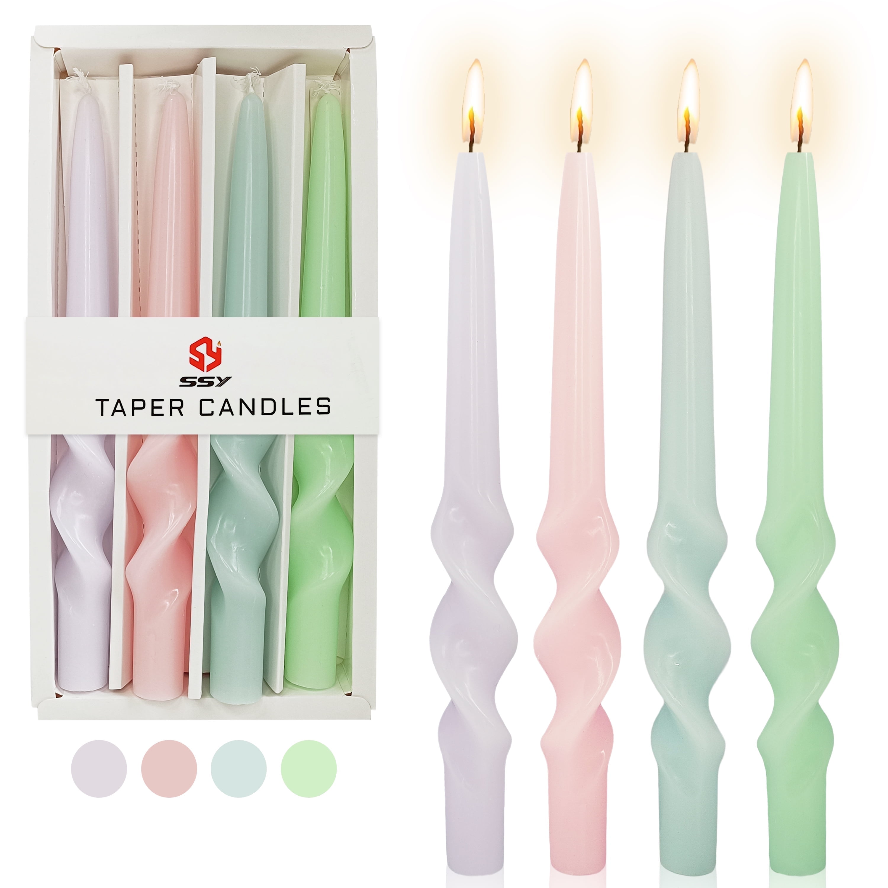 4pcs Tapered Candlesticks Spiral Taper Candle, 10 Inch Candy Colors ...