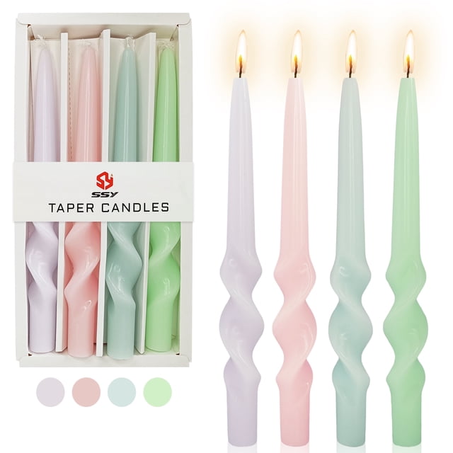 4pcs Tapered Candlesticks Spiral Taper Candle, 10 Inch Candy Colors ...